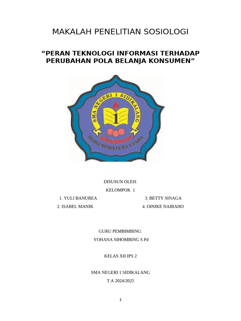 Makalah Penelitian Sosiologi - Kelompok 1 | PDF