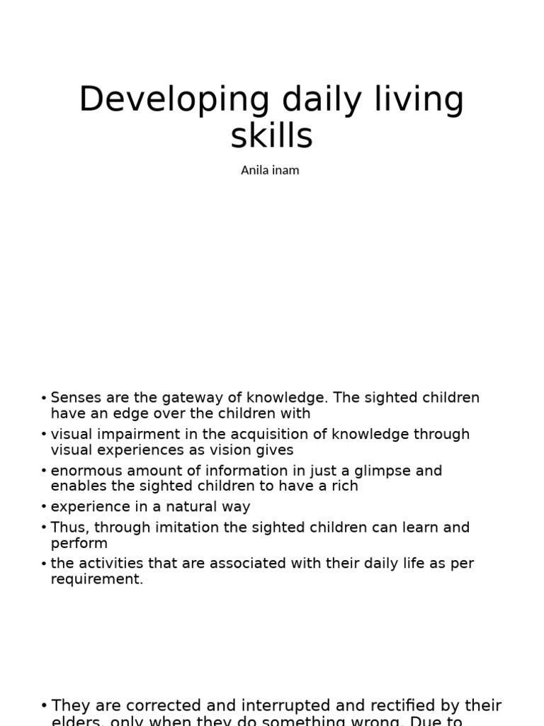 Developing Daily Living Skills | PDF | Visual Impairment | Self-Improvement