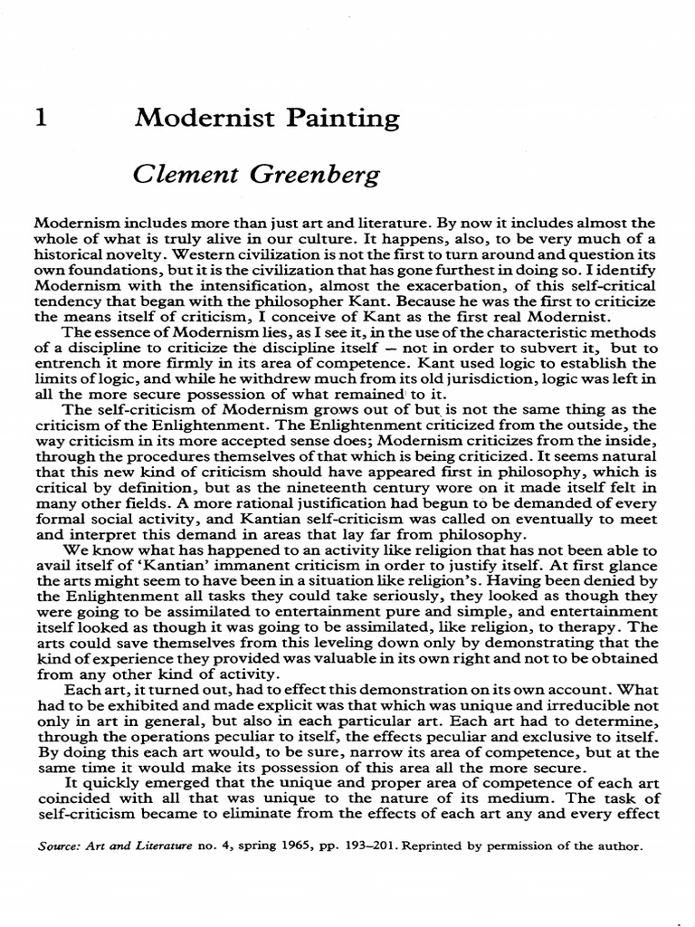 Greenberg Modernist Painting | PDF