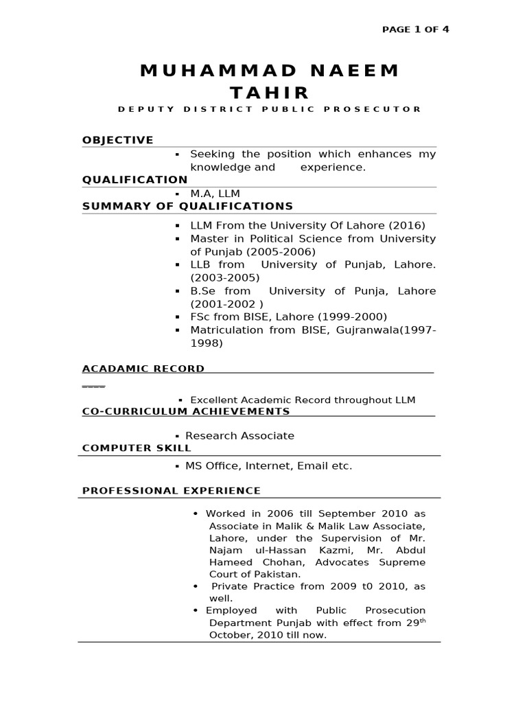 CV of Mr. Muhammad Naeem Tahir DDPP - 013448 | PDF