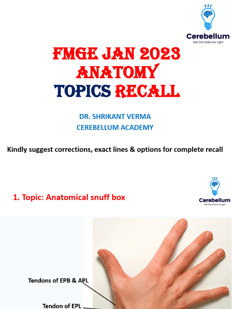 FMGE JAN 2024 ANATOMY topics RECALL | PDF
