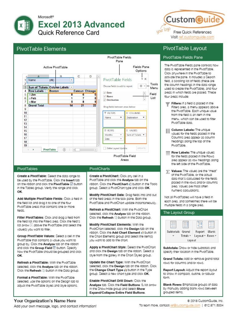Microsoft Excel 2013 Advanced Quick Reference Guide Pdf