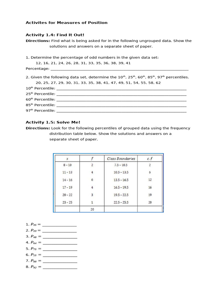 Measures of Position Activities Statistics | PDF