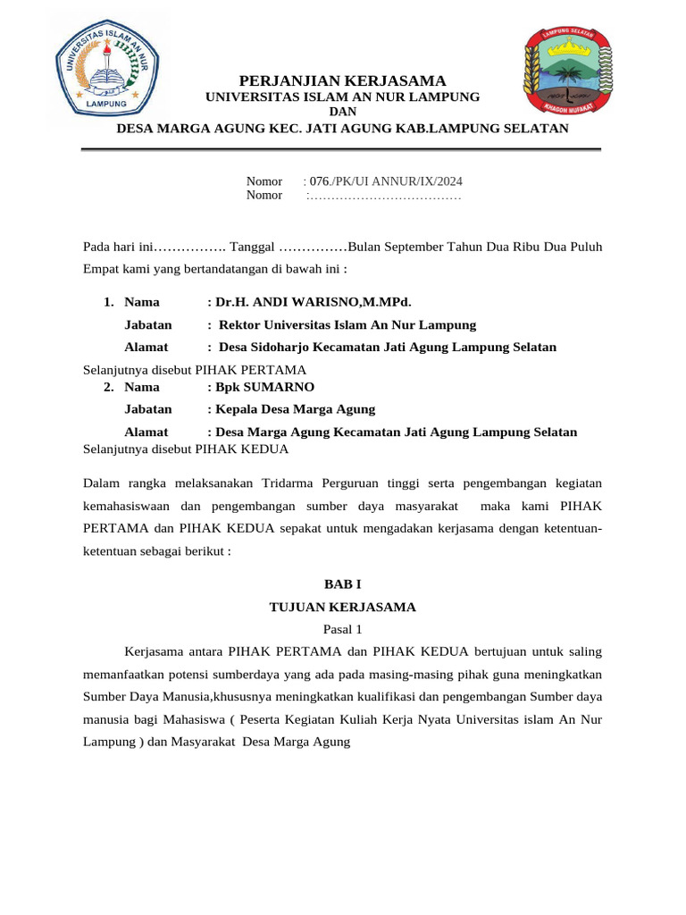 Mou KKN Pihak 1 | PDF | Politics | Science & Mathematics