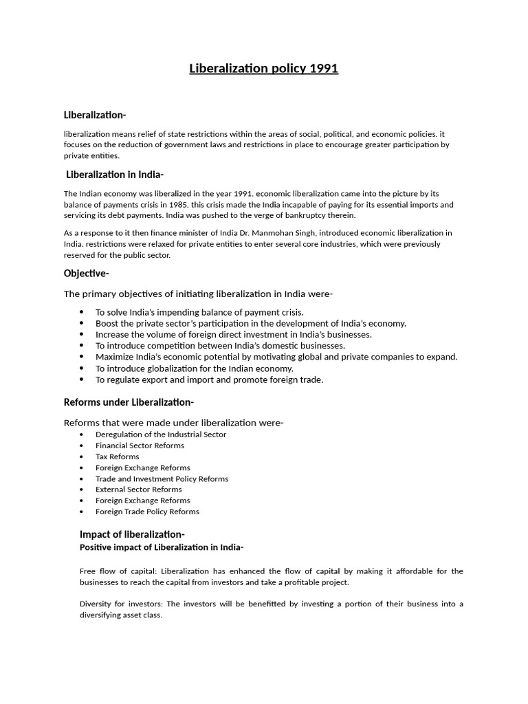 Liberalization Policy 1991 | PDF