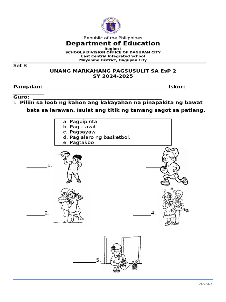 Q1 - ESP 2-SET B TQs | PDF