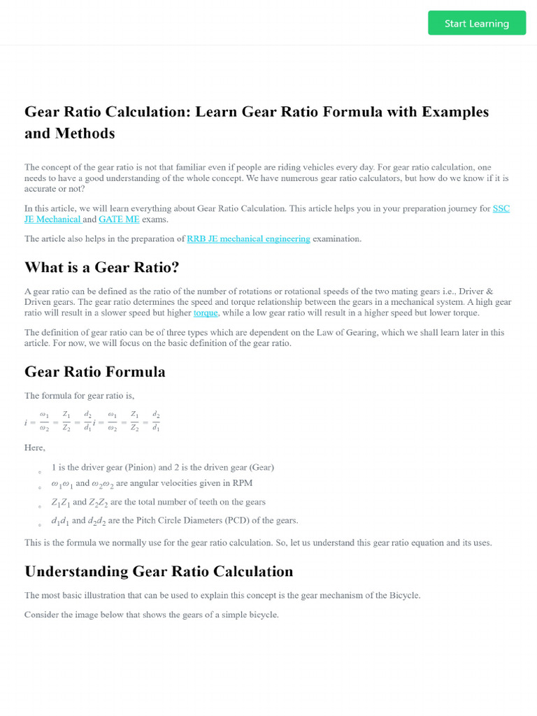 Gear Ratio Calculation | PDF