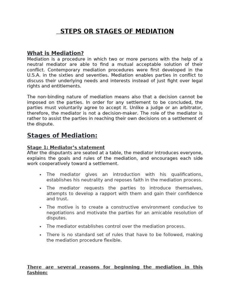 Steps or Stages of Mediation | PDF