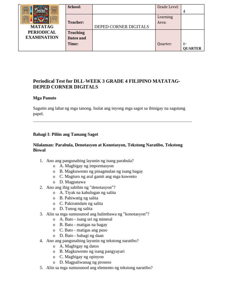 Pt-Week 3-Filipino - Deped Corner Digitals | PDF