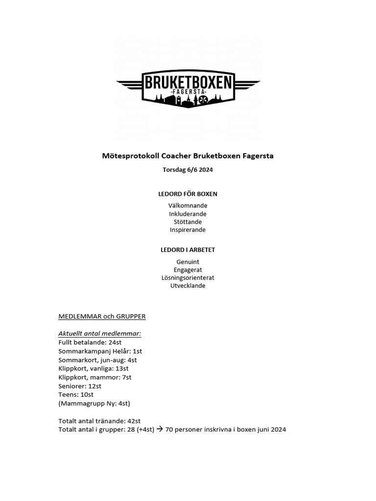 Mötesprotokoll Coacher Bruketboxen 2024 2 | PDF