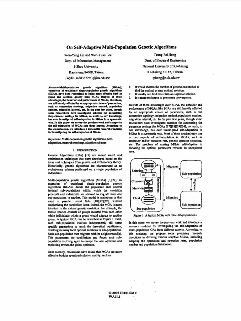 On Selfadaptive Multipopulation Genetic Algorithms | PDF