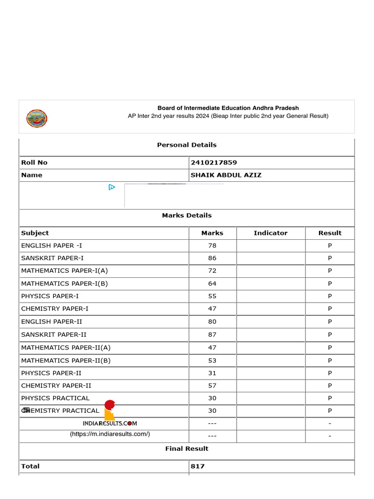 AP Inter 2nd Year Results 2024 (Bieap Inter Publi | PDF