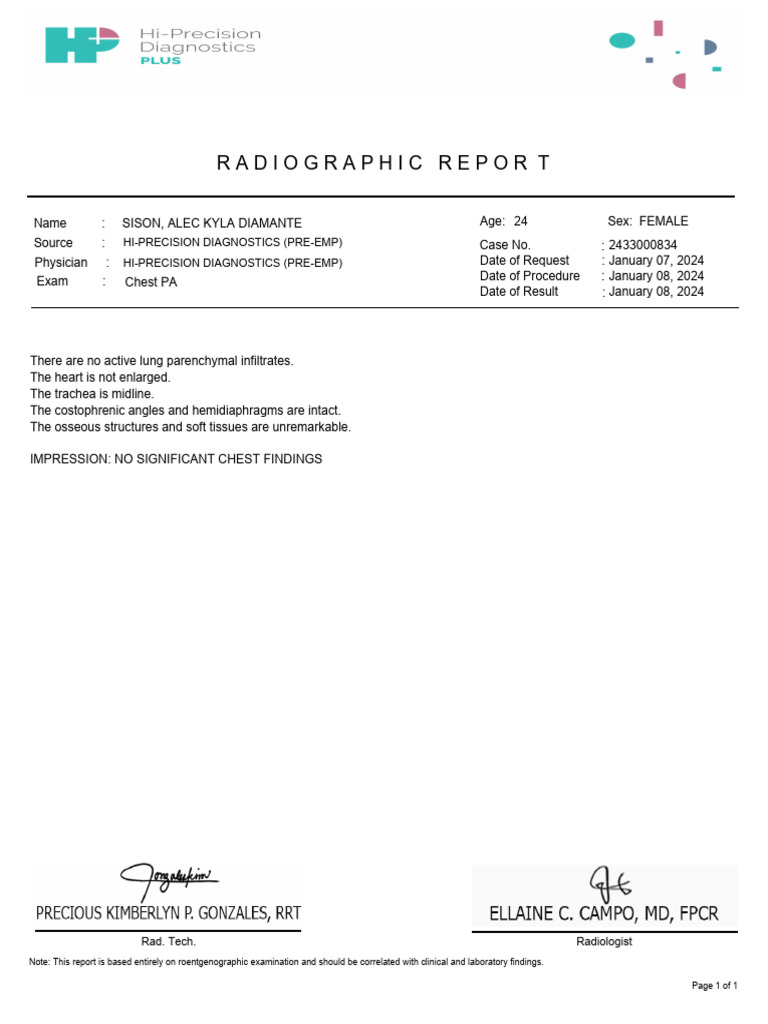 Radiographic Repor T: Hi-Precision Diagnostics (Pre-Emp) Hi-Precision ...