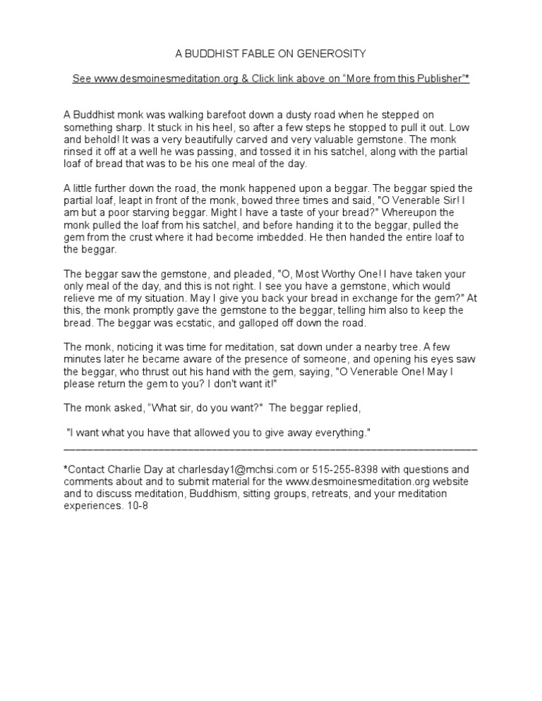 A Buddhist Fable On Generosity | PDF