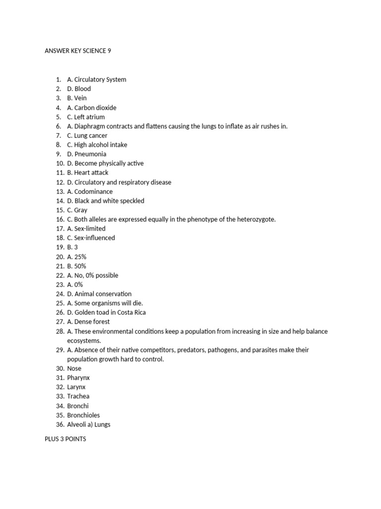 Answer Key Science 9 | PDF