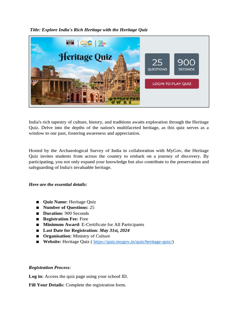 Heritage Quiz | PDF