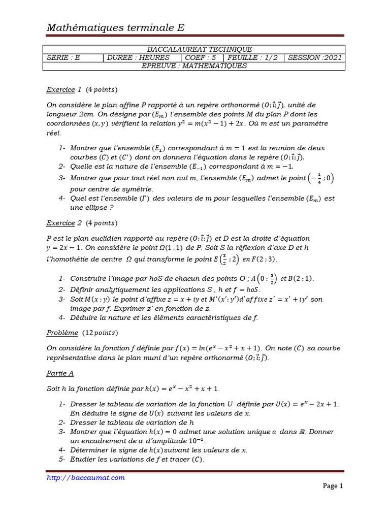 Bac E 2021 Math Matiques 044608 | PDF