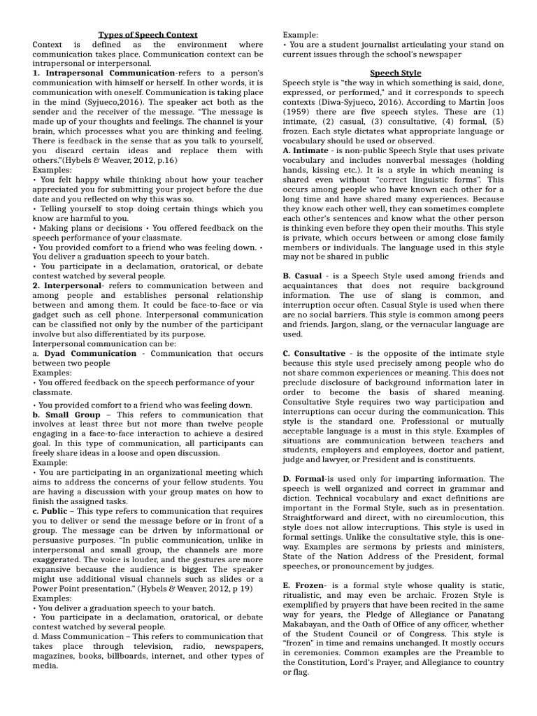 Types of Speech Context | PDF