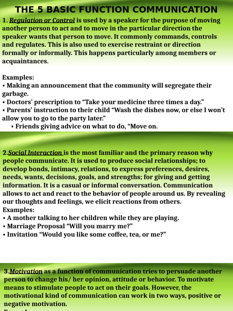 THE 5 BASIC FUNCTION COMMUNICATION | PDF