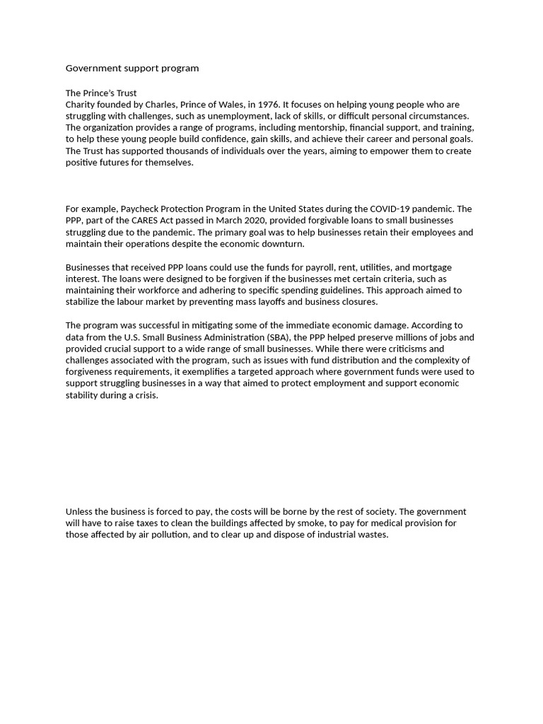 Government Support Program | PDF | Finance & Money Management