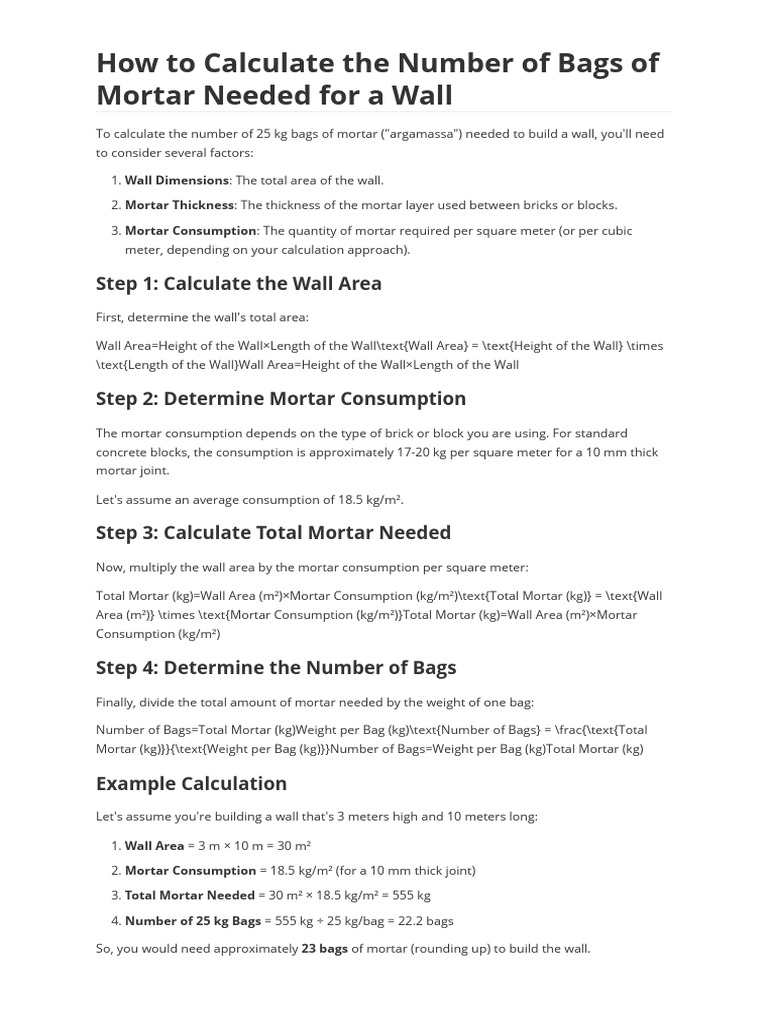 Calculation of Mortar For A Wall | PDF