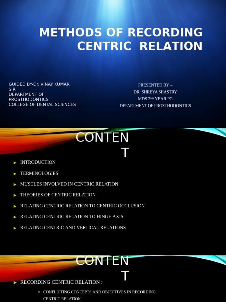 Centric Relation Seminar | PDF | Dentures | Dentistry Branches