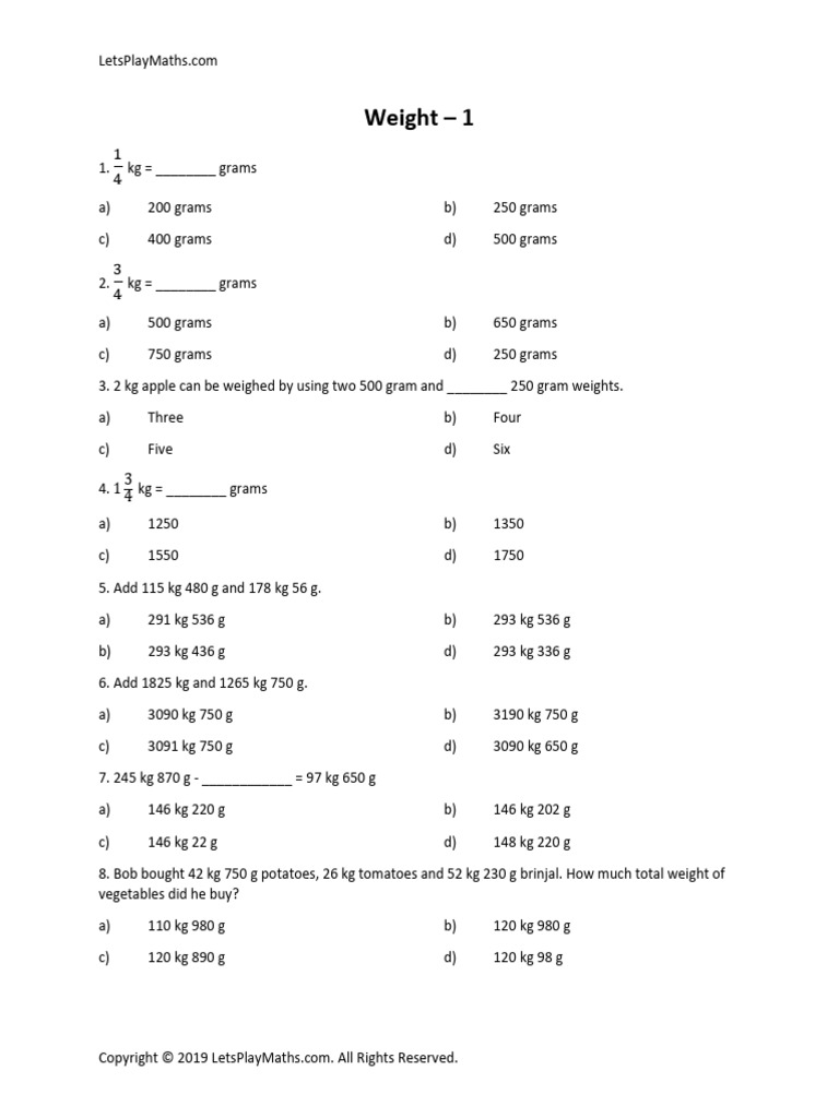 Class 4 Weight 1 | PDF