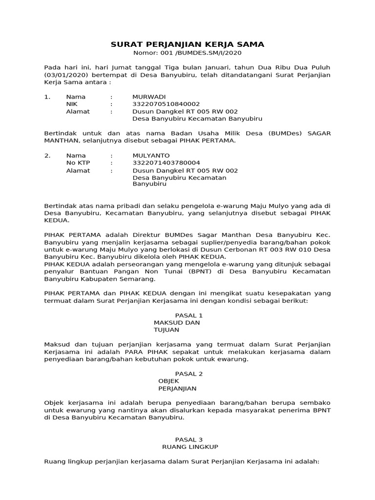 Contoh MoU BUM Desa | PDF