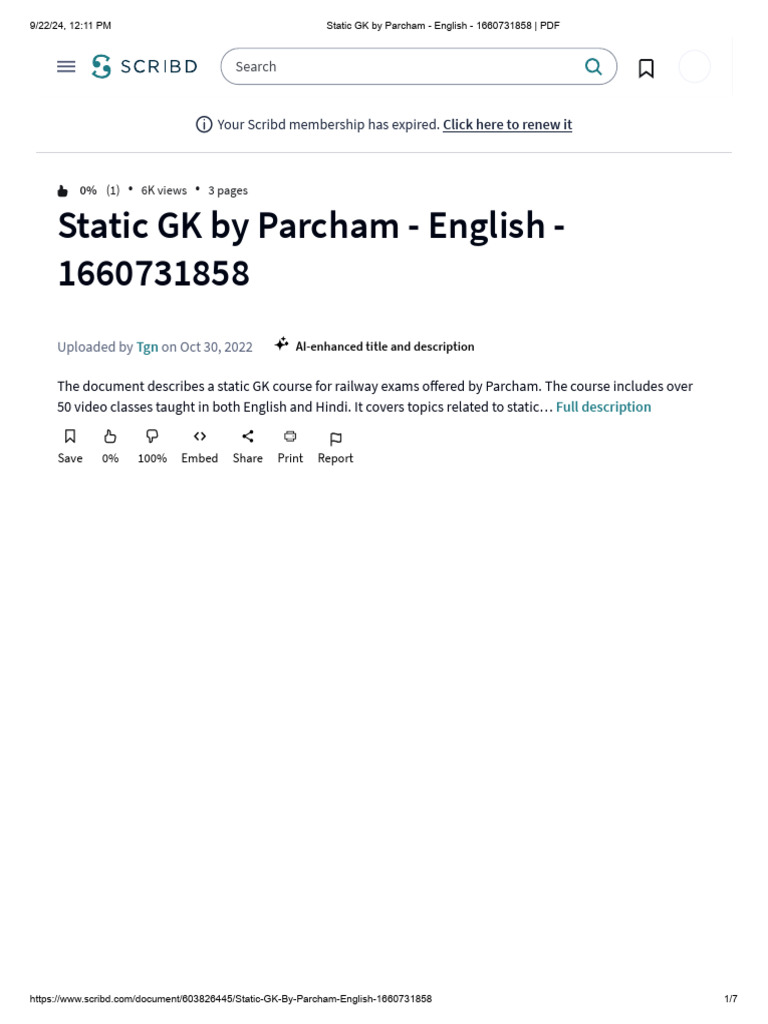 Static GK by Parcham - English - 1660731858 - PDF | PDF