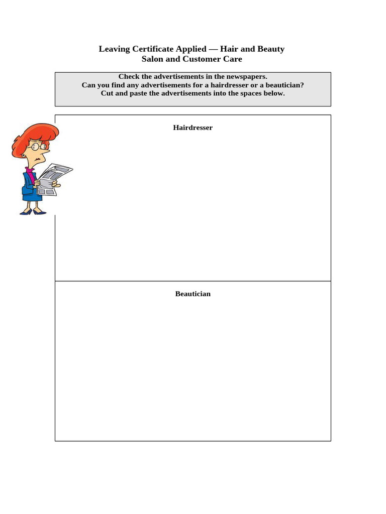 Hair and Beauty Module 1-Salon Customer Care Worksheet 6 | PDF