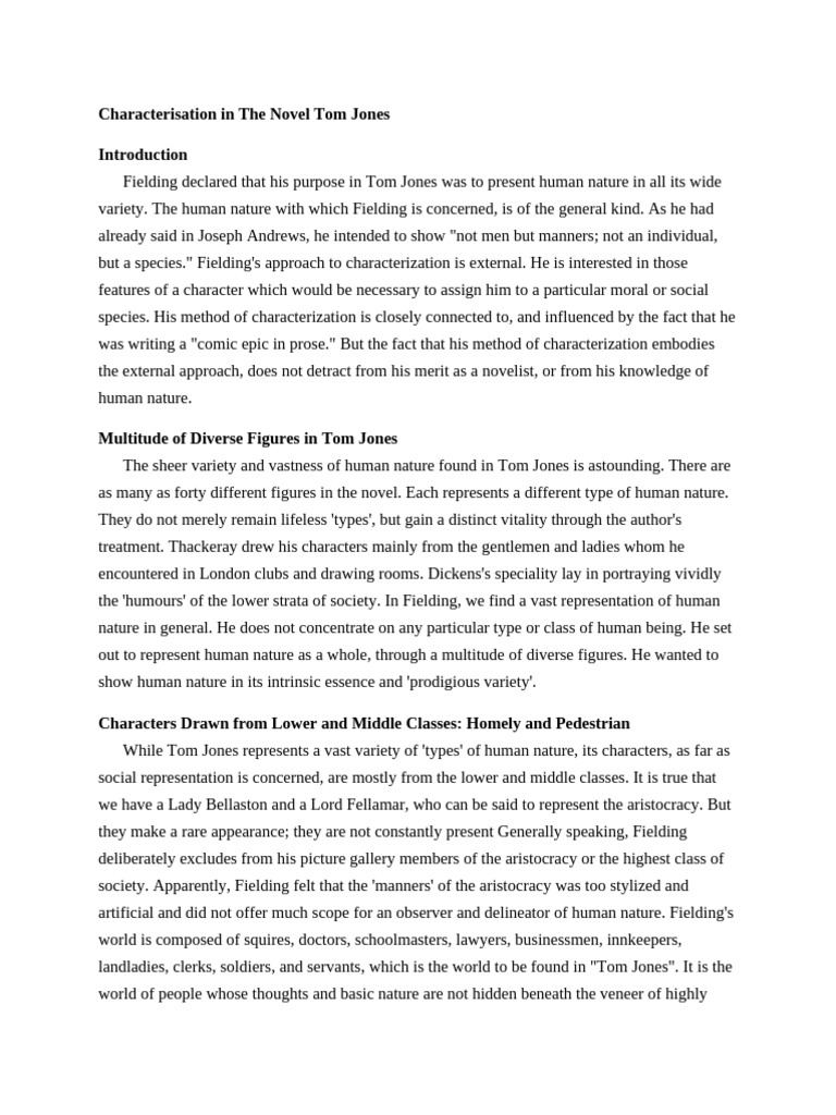 CHARACTERIZATION of The Novel Tom Jones | PDF