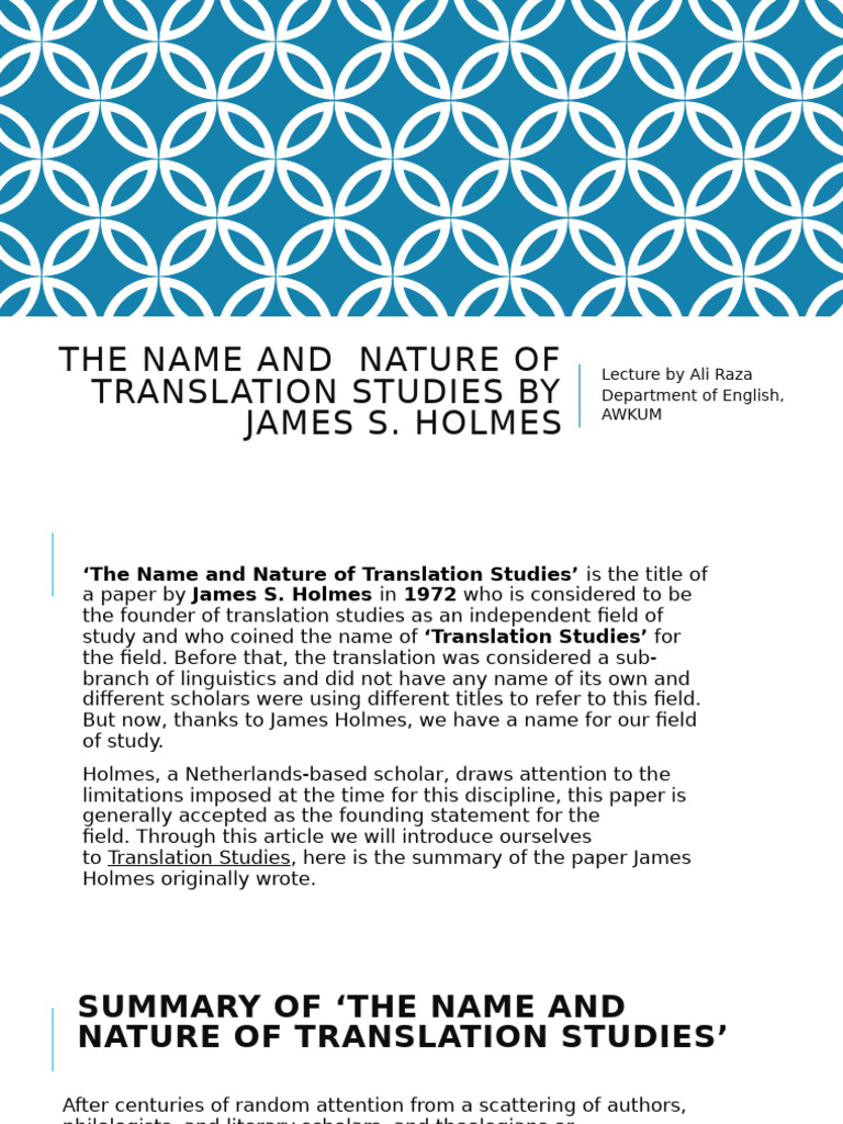 The Name and Nature of Translation Studies by James S. Holmes | PDF