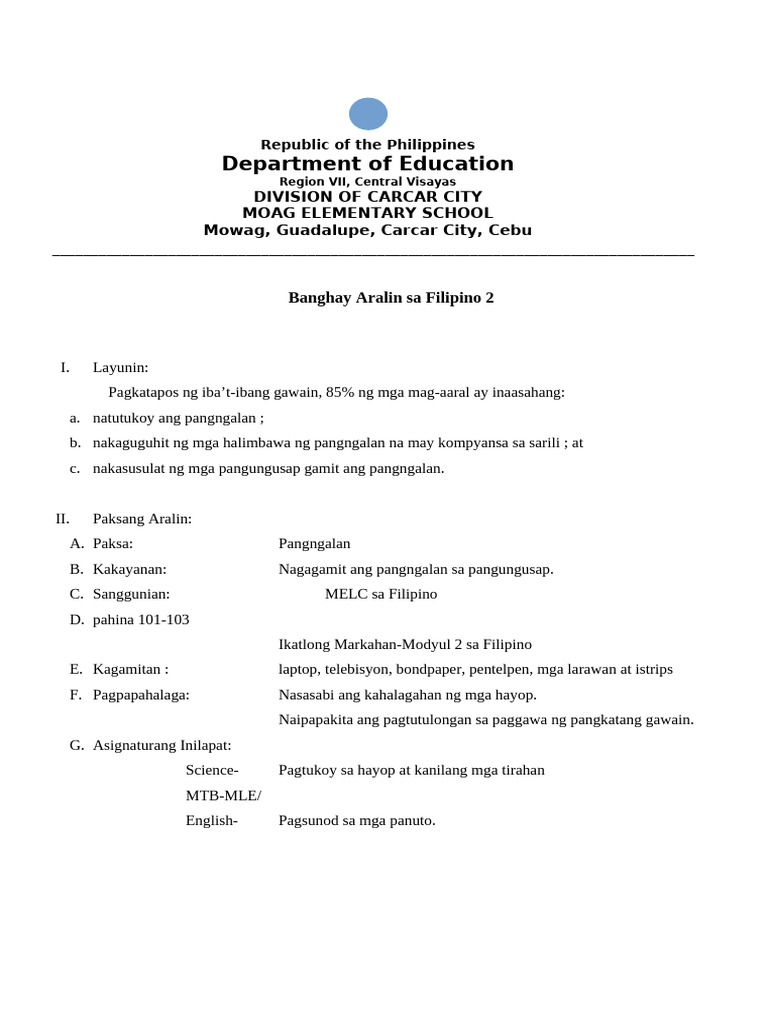 Lesson Plan-Filipino | PDF