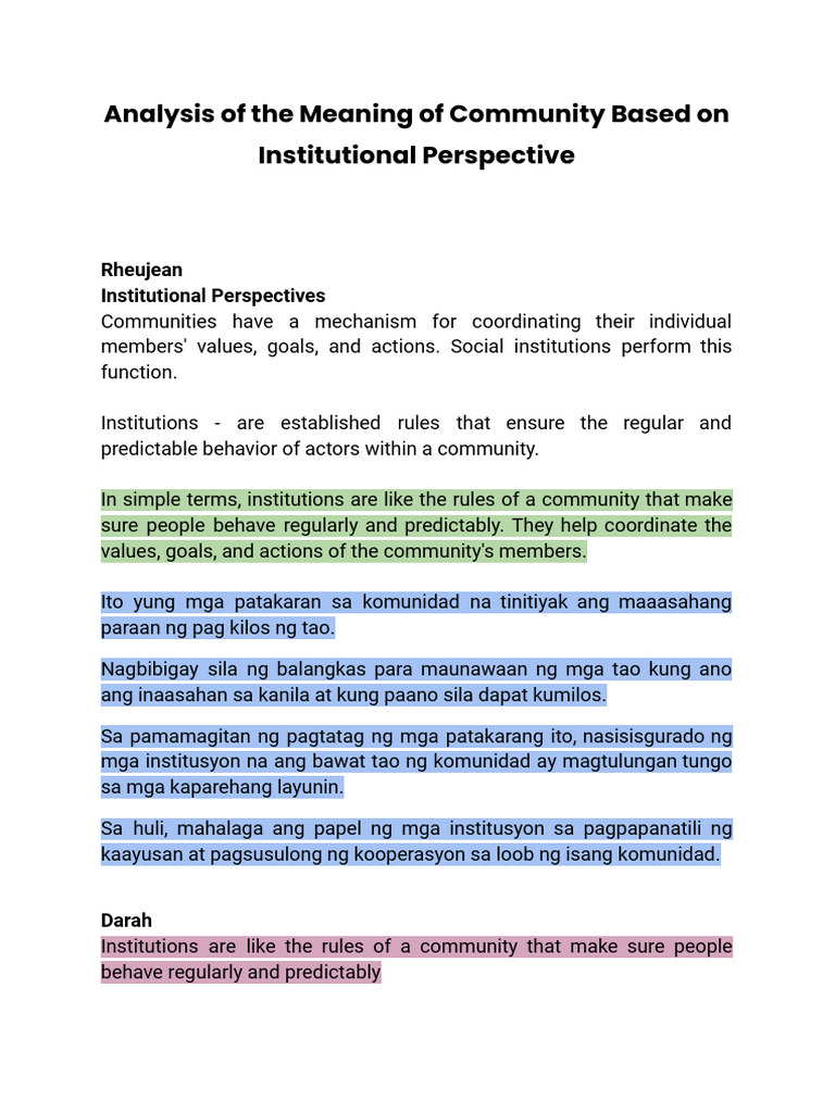 Analysis of The Meaning of Community Based On Institutional Perspective | PDF