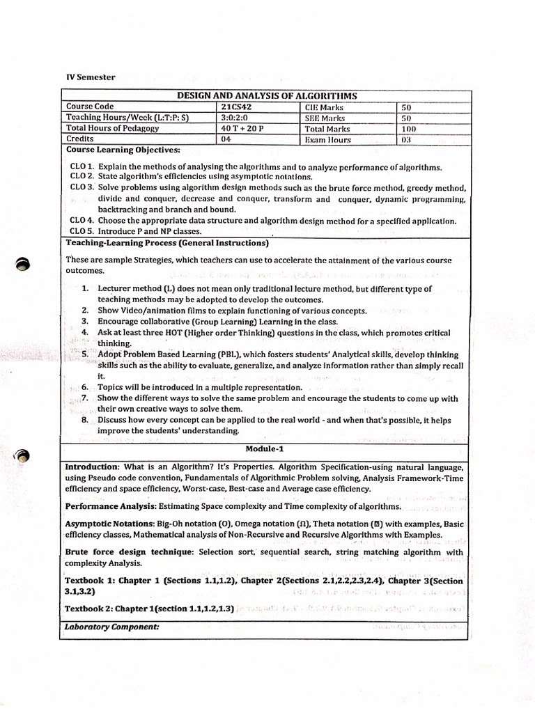 DAA 21CS42 Syllabus | PDF