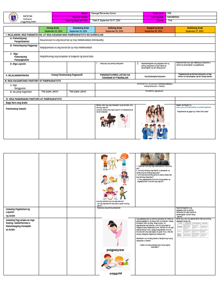 G1 Q1 DLL Week 9 Makabansa | PDF