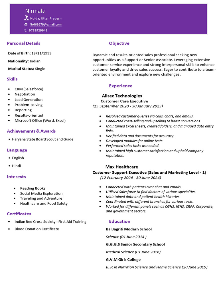 Resume Nirmala Rajput | PDF