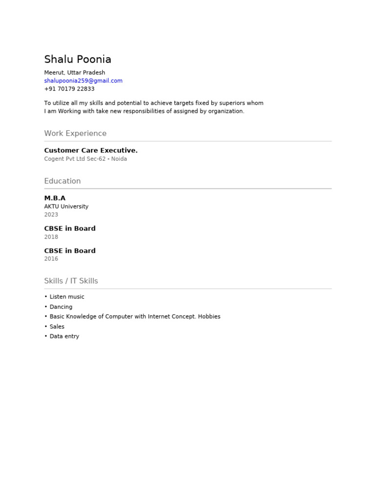 Resume Shalu Poon I A | PDF