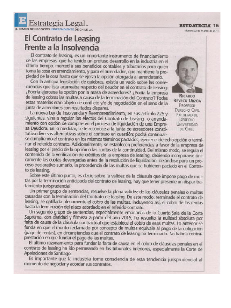 Estrategia El Contrato de Leasing Frente A La Insolvencia | PDF