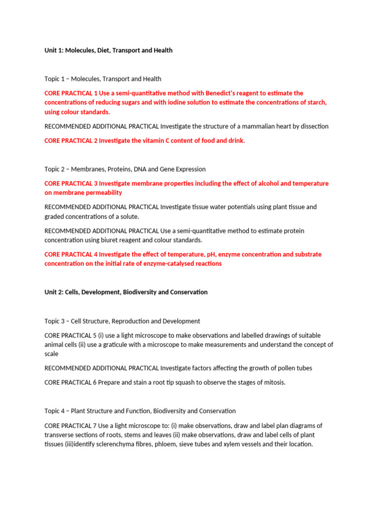 AS Biology Core & Recommended Practicals Edexcel Ial | PDF