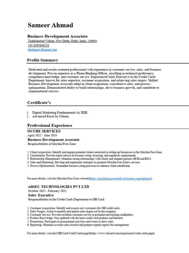 Resume Sameer Ahmad | PDF