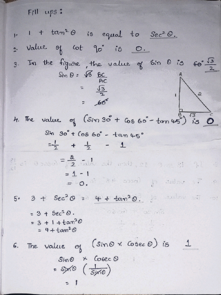 Trigonometry Fillups | PDF