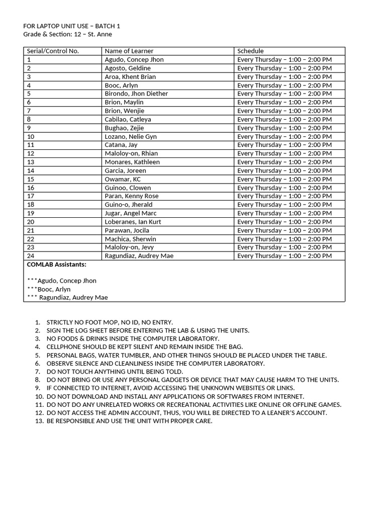 For Laptop Unit Use Batch | PDF