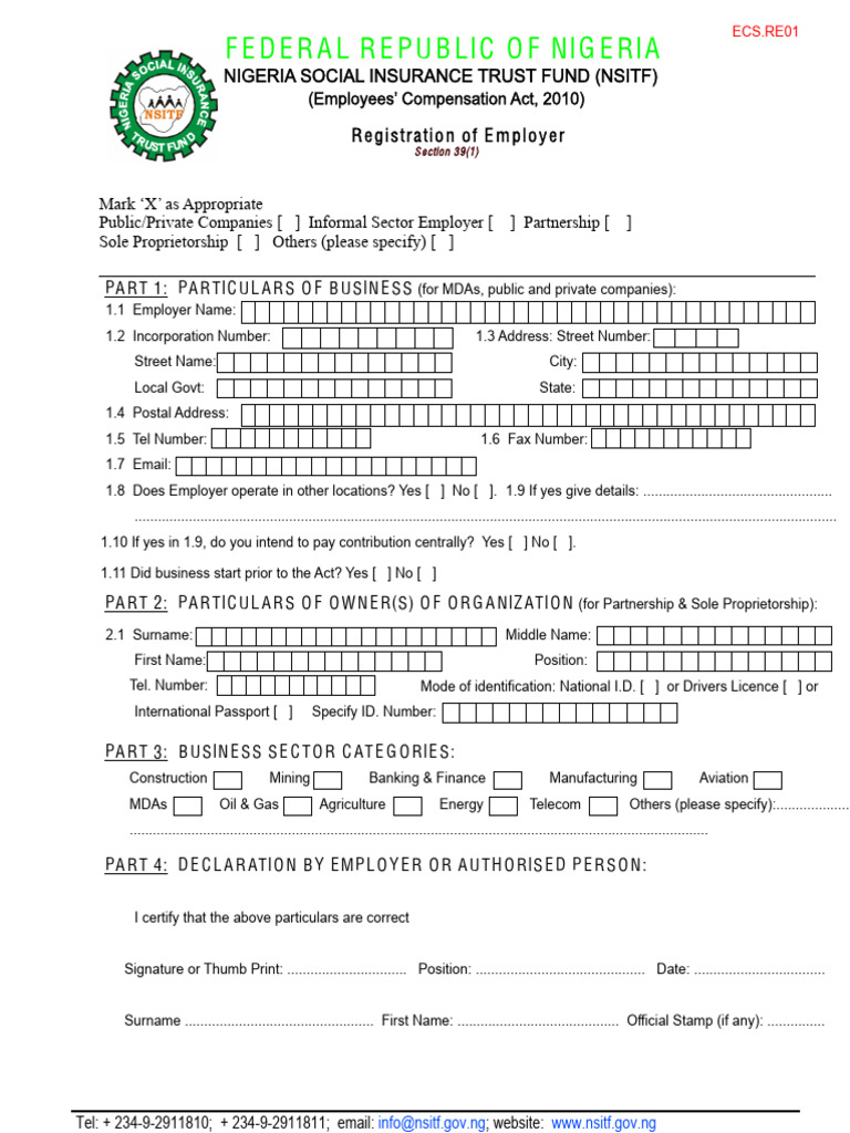 Ecsre01-Registration of Employer | PDF