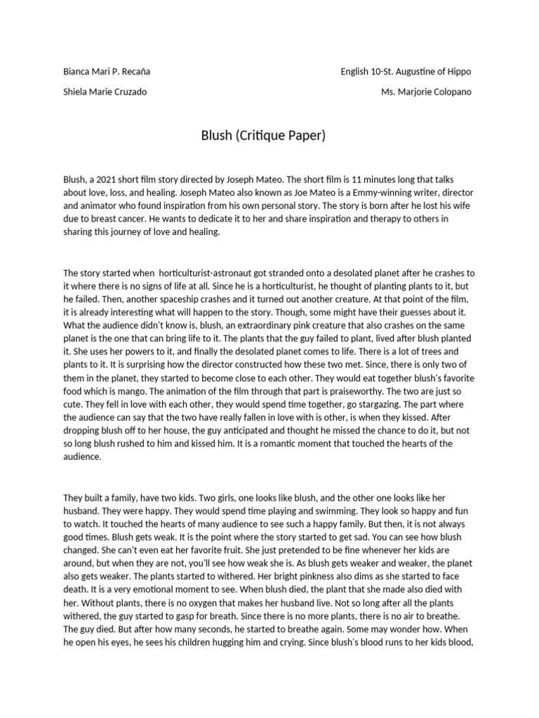 English Critique Paper | PDF