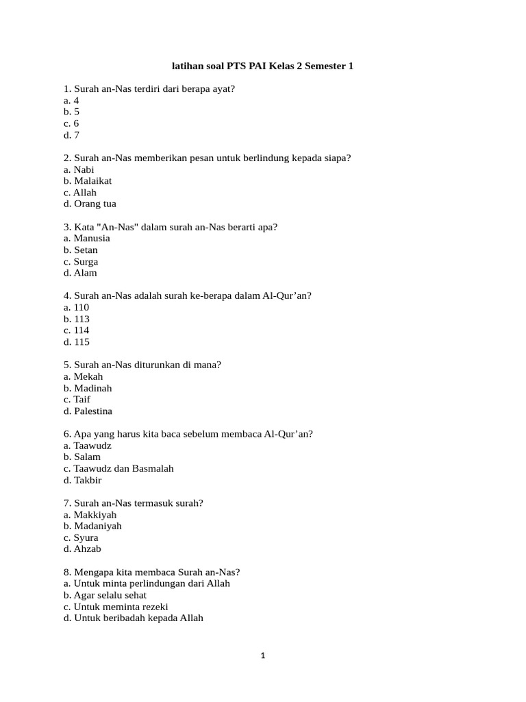 Latihan Soal PTS PAI Kelas 2 Semester 1 | PDF