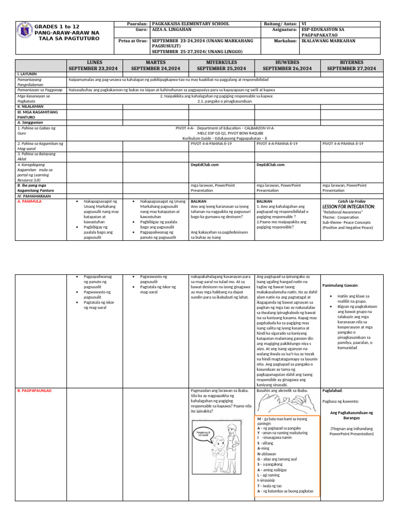 DLL Esp 6 Q2-W1 | PDF