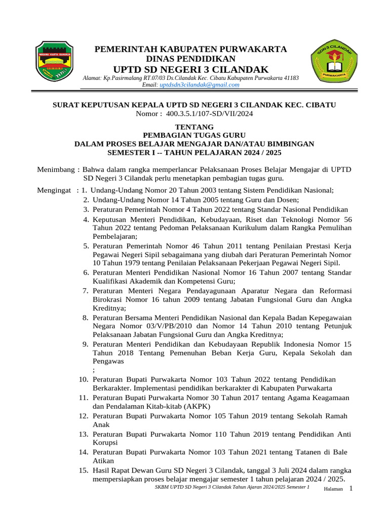 SKBM SDN 3 Cilandak 20224-2025 Semester 1 | PDF