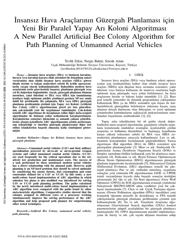 A New Parallel Artificial Bee Colony Algorithm For Path Planning of Unmanned Aerial Vehicles | PDF