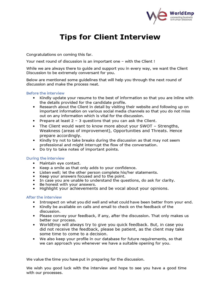 Tips For Client Interview | PDF